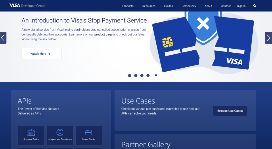 Visa Developer Center (2023) | DevPortal Awards