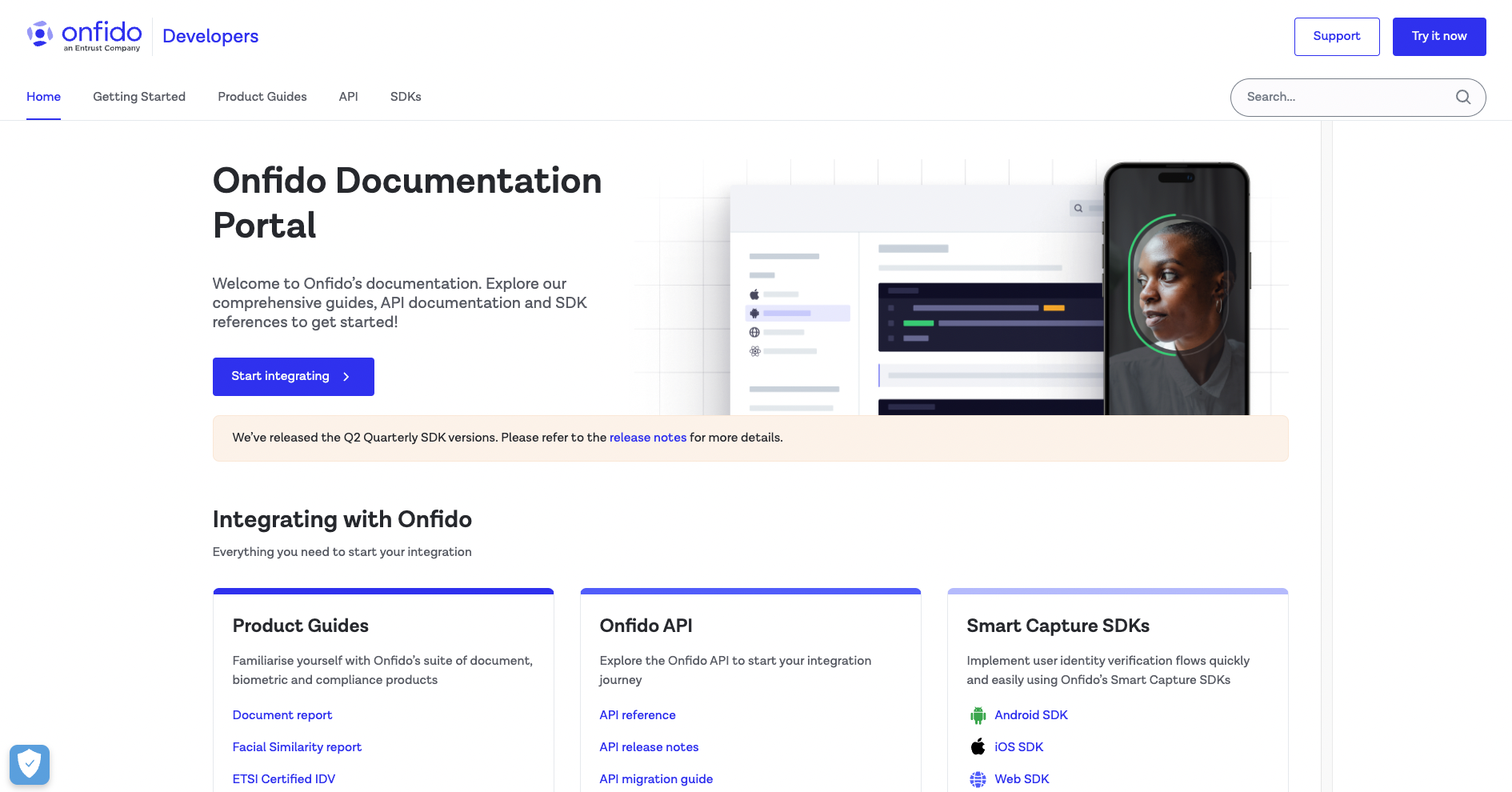 Onfido Documentation Portal (2024) | DevPortal Awards