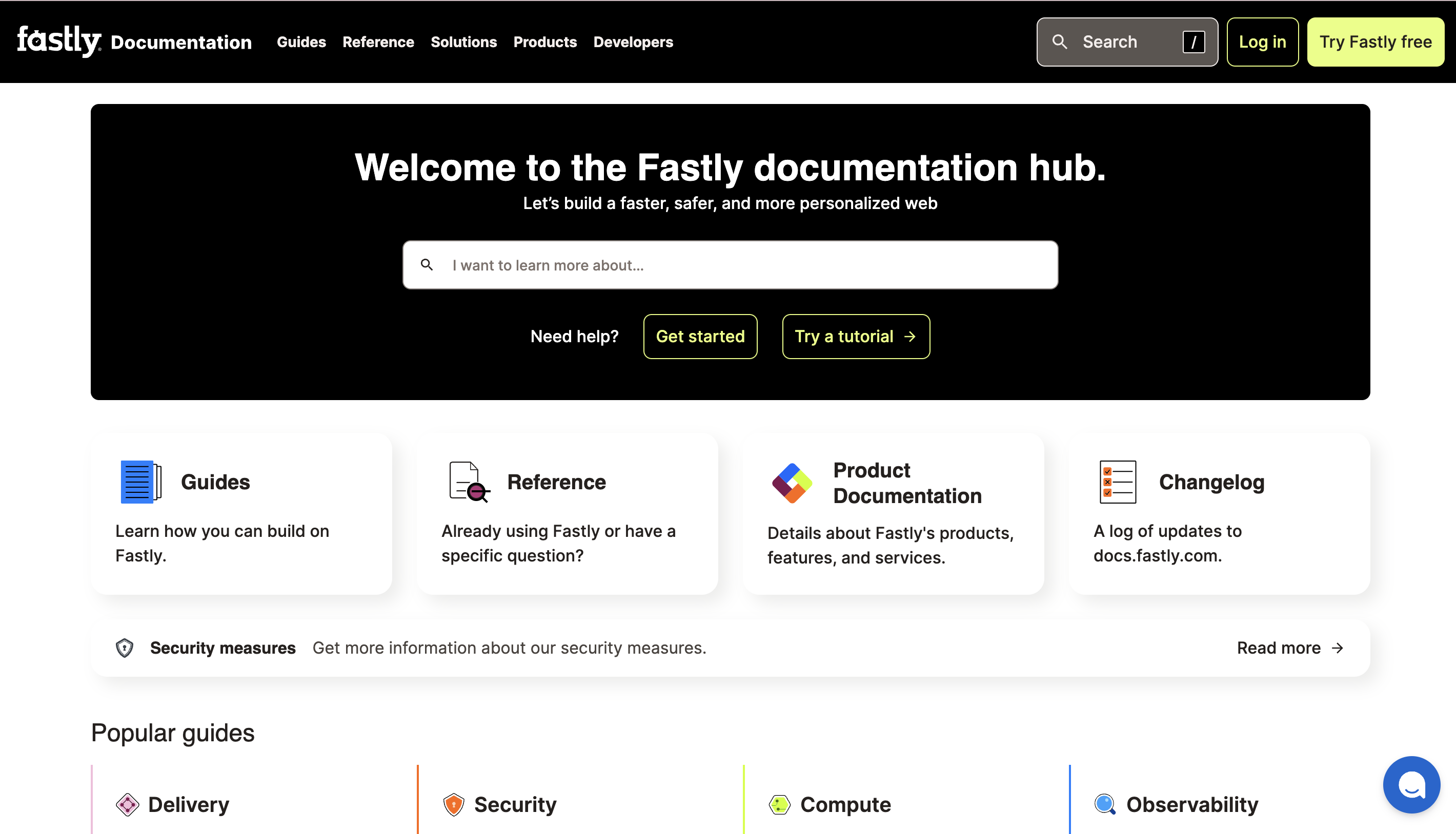 Fastly Documentation Hub (2024) | DevPortal Awards